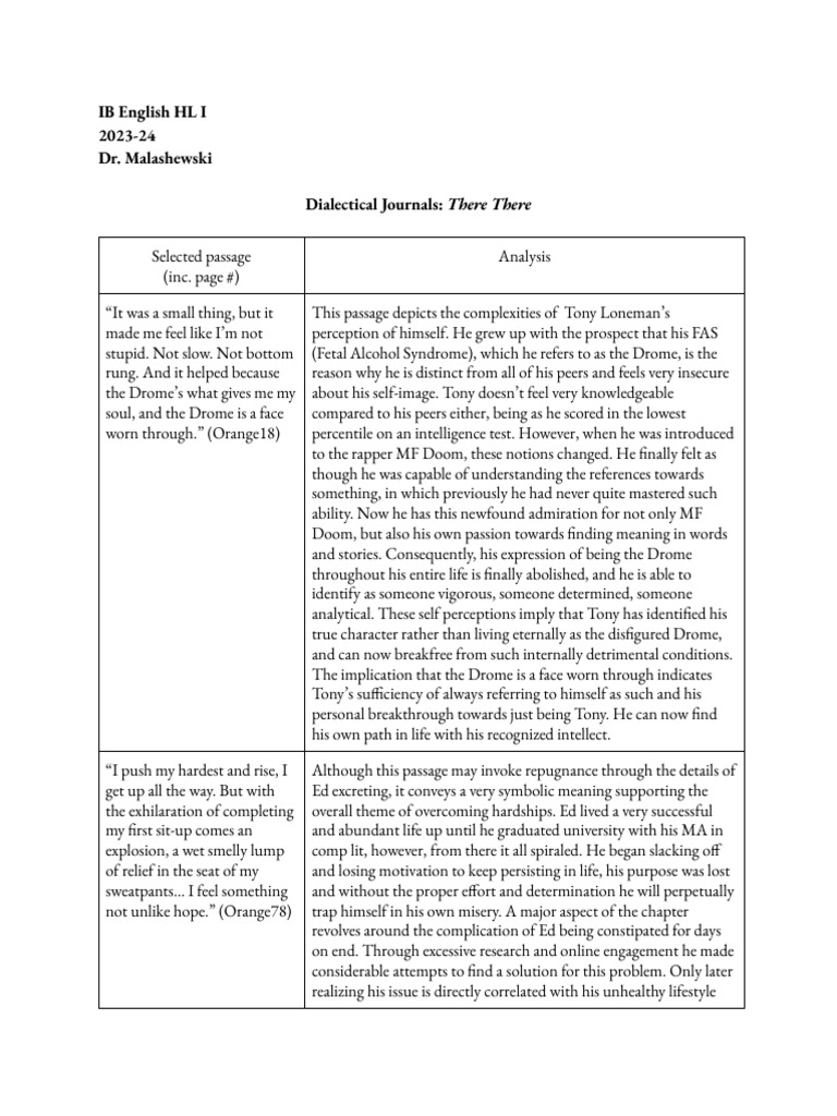 There There 1-4 Dialectical Journals Ib | PDF | Narration | Violence