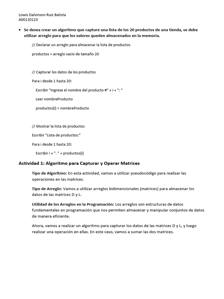 Algoritmos con Arreglos y Matrices | PDF | Matriz (Matemáticas) | Algoritmos
