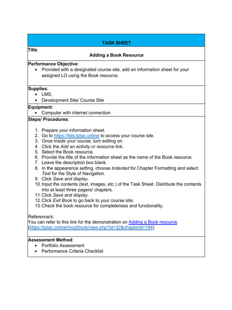 6 TASK SHEET - Adding A Book Resource (Revised) | PDF