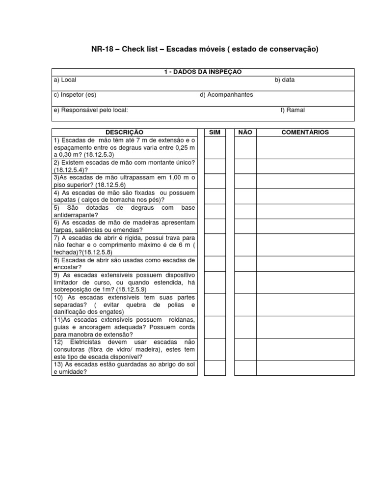 Check List - NR 18 Escadas Móveis | PDF