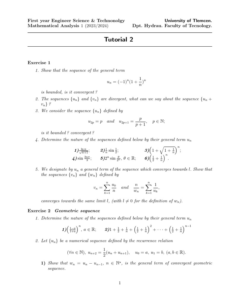 Tutorial 2 | PDF | Sequence | Limit (Mathematics)