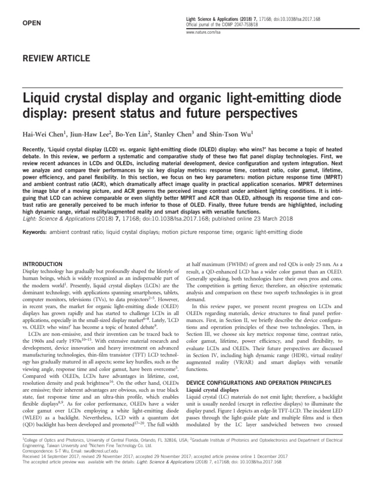Liquid Crystal Display and Organic Light-emitting Diode Display Present ...