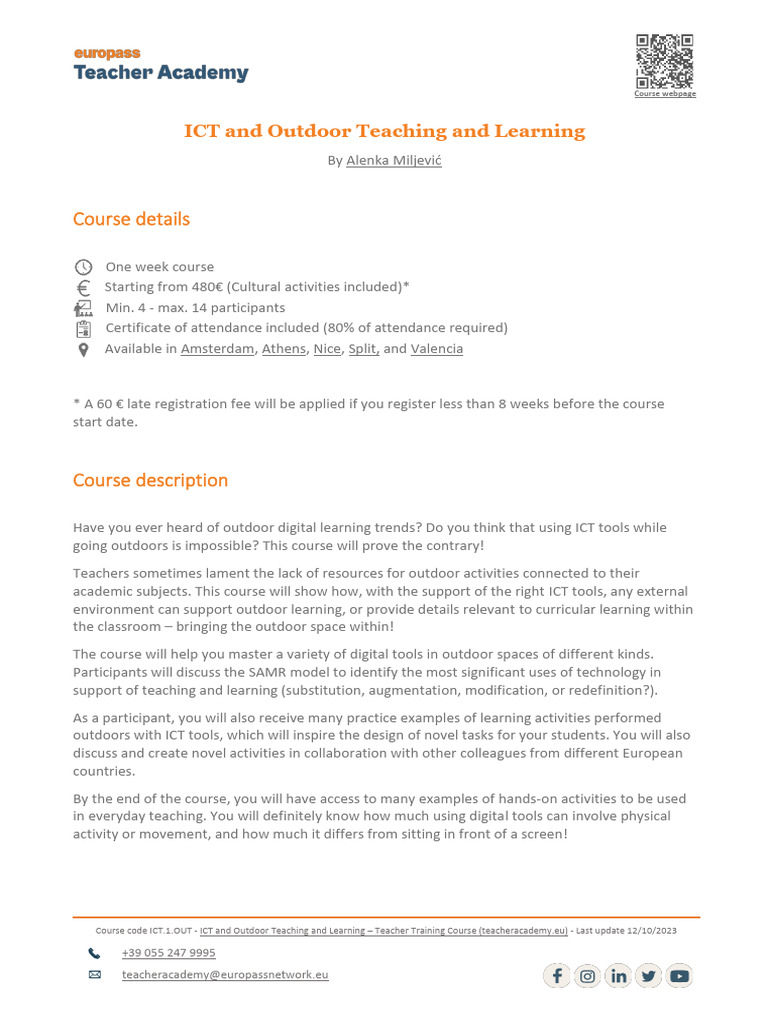 ICT and Outdoor Teaching Course | PDF | Educational Technology | Learning