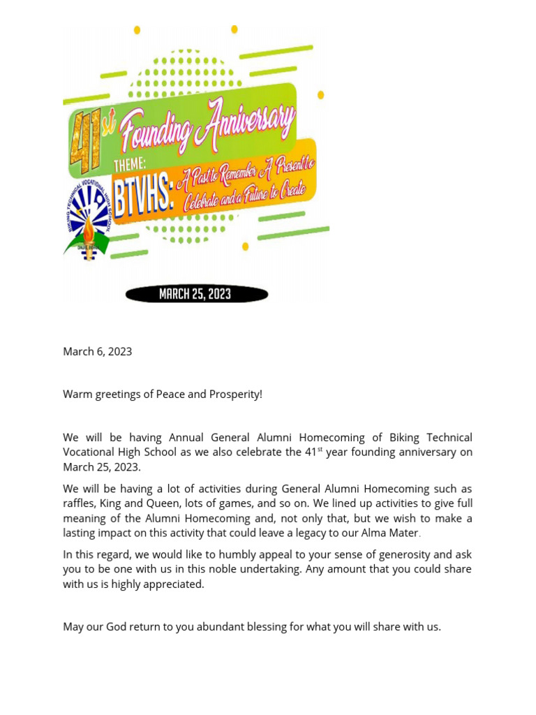 Solicitation Letter For Alumni | PDF