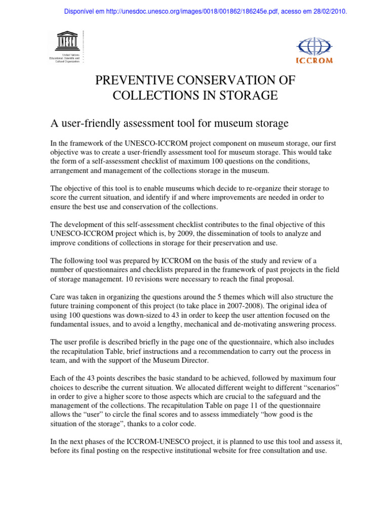 A User-Friendly Assessment Tool For Museum Storage | PDF | Museum