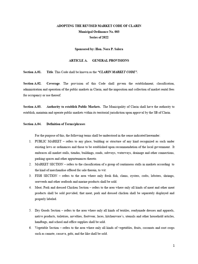 Revised Market Code Of Clarin Bohol Pdf Waste Waste Management