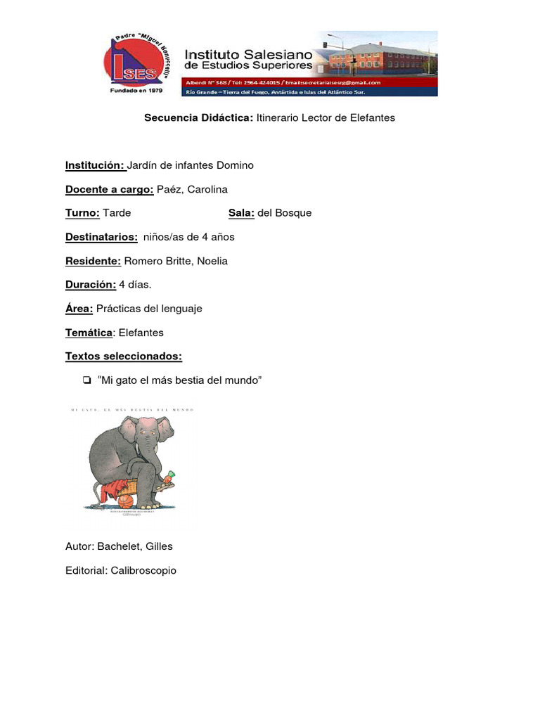 Itinerario de Lectura de - Elefantes | PDF | Educación de la primera ...