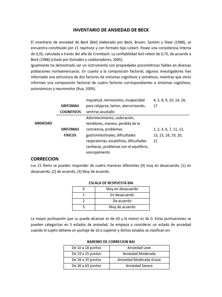 Inventario Ansiedad Beck (BAI) | PDF | Ansiedad | Causas de la muerte