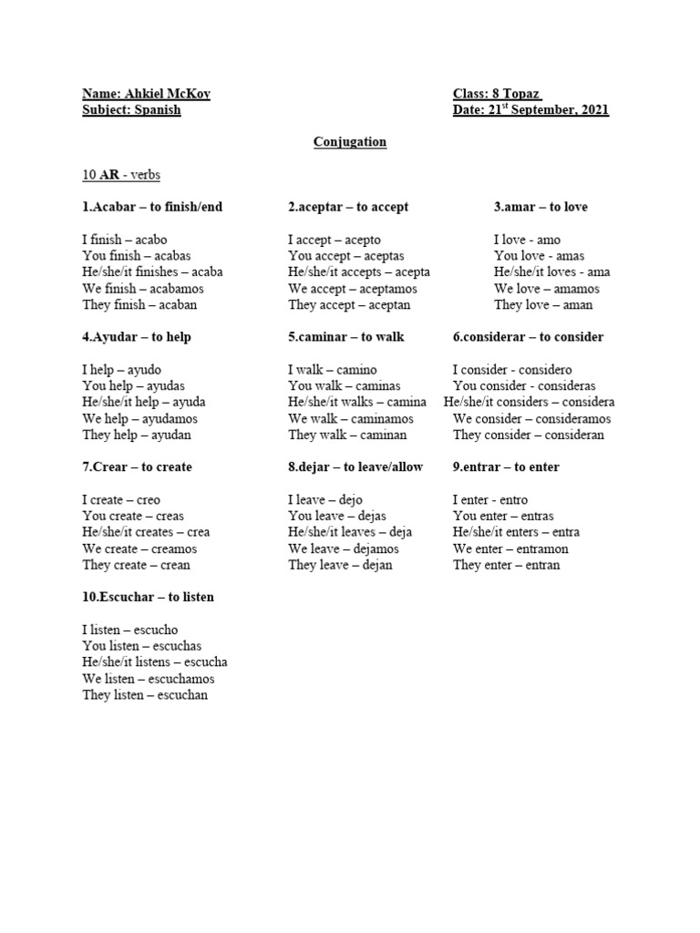 Spanish Conjugation | PDF | Morphology | Linguistic Morphology