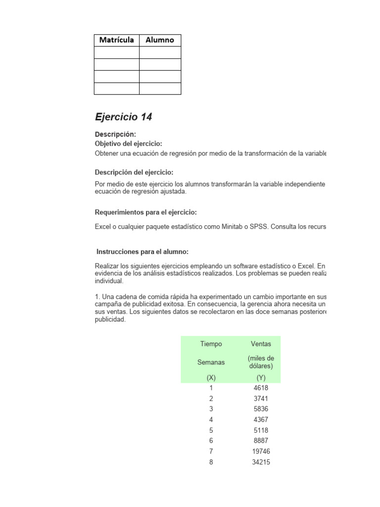 Ejercicio 14 | PDF | Coeficiente de determinación | Análisis de variación