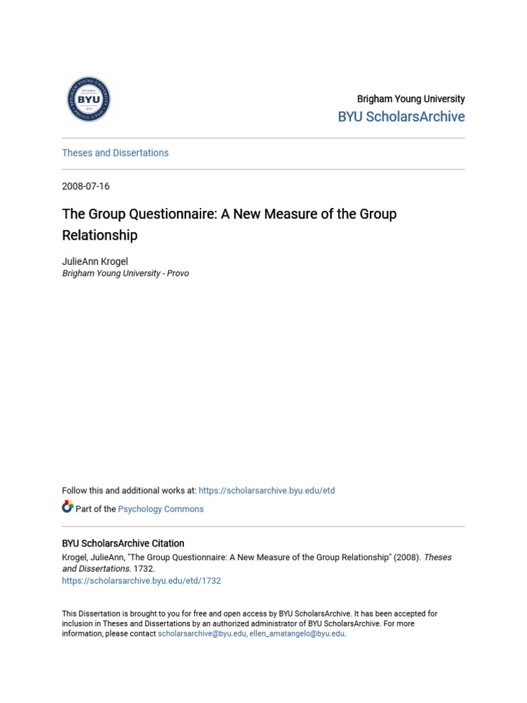 The Group Questionnaire - A New Measure of The Group Relationship | PDF ...