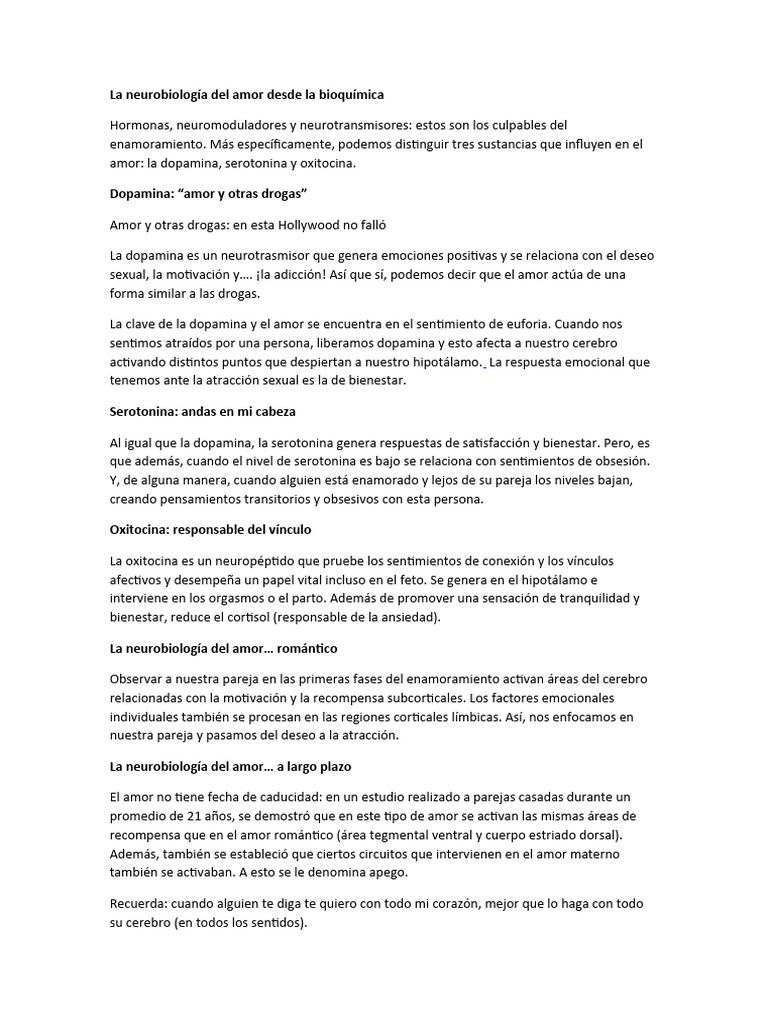 Neurobiología del Amor: Hormonas y Neurotransmisores | PDF | Amor ...