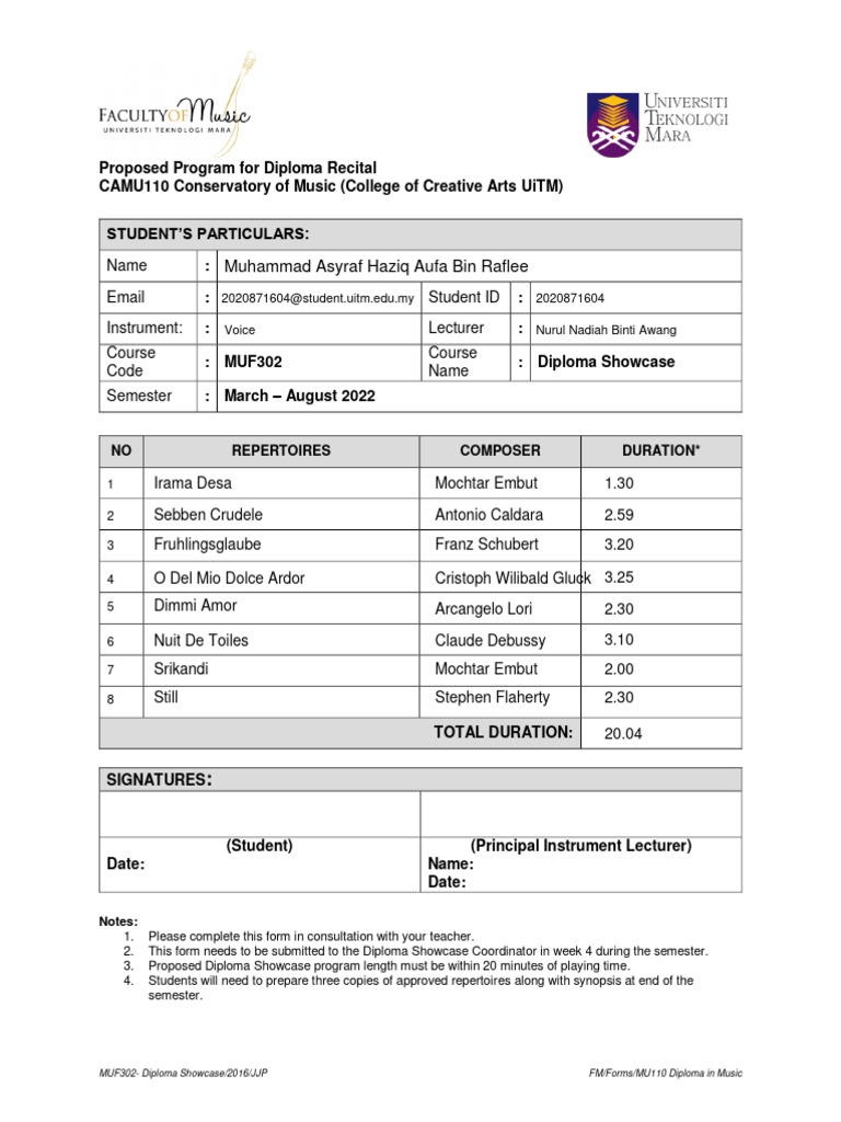 Proposed Showcase Program Form Asyraf | PDF