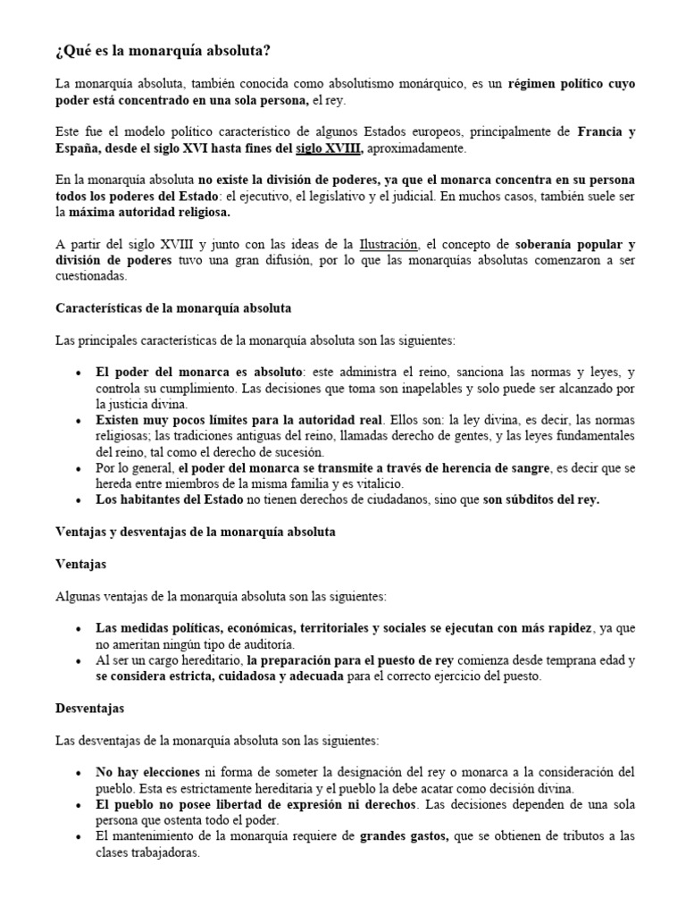 Qué Es La Monarquía Absoluta | Descargar gratis PDF | Monarquía ...