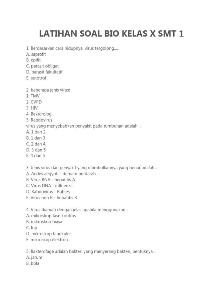 Soal Biologi Kelas X: Virus dan Ekosistem | PDF