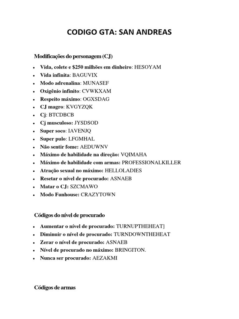 Codigo Gta San Andreas | PDF