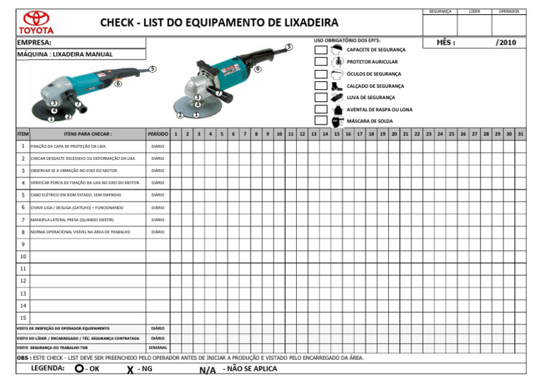 Checklist - Lixadeira Manual | PDF