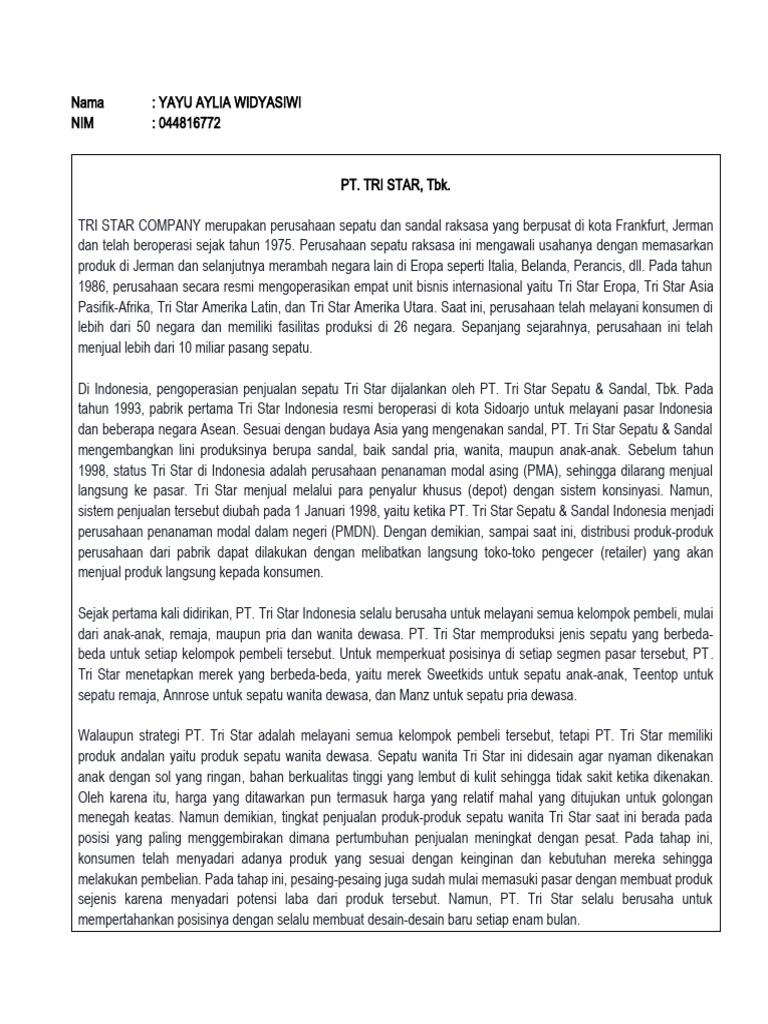 Saluran Distribusi PT Tri Star Indonesia | PDF | Bisnis