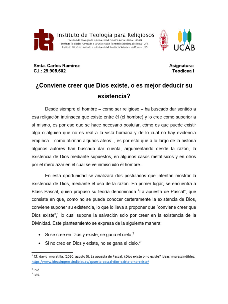 Blass Pascal y San Anselmo | PDF | Existencia | Existencia de dios