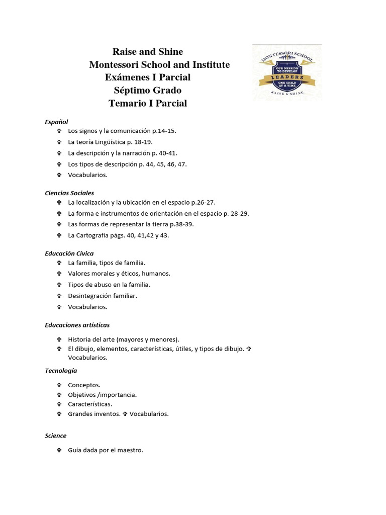 Temario Septimo Grado | PDF