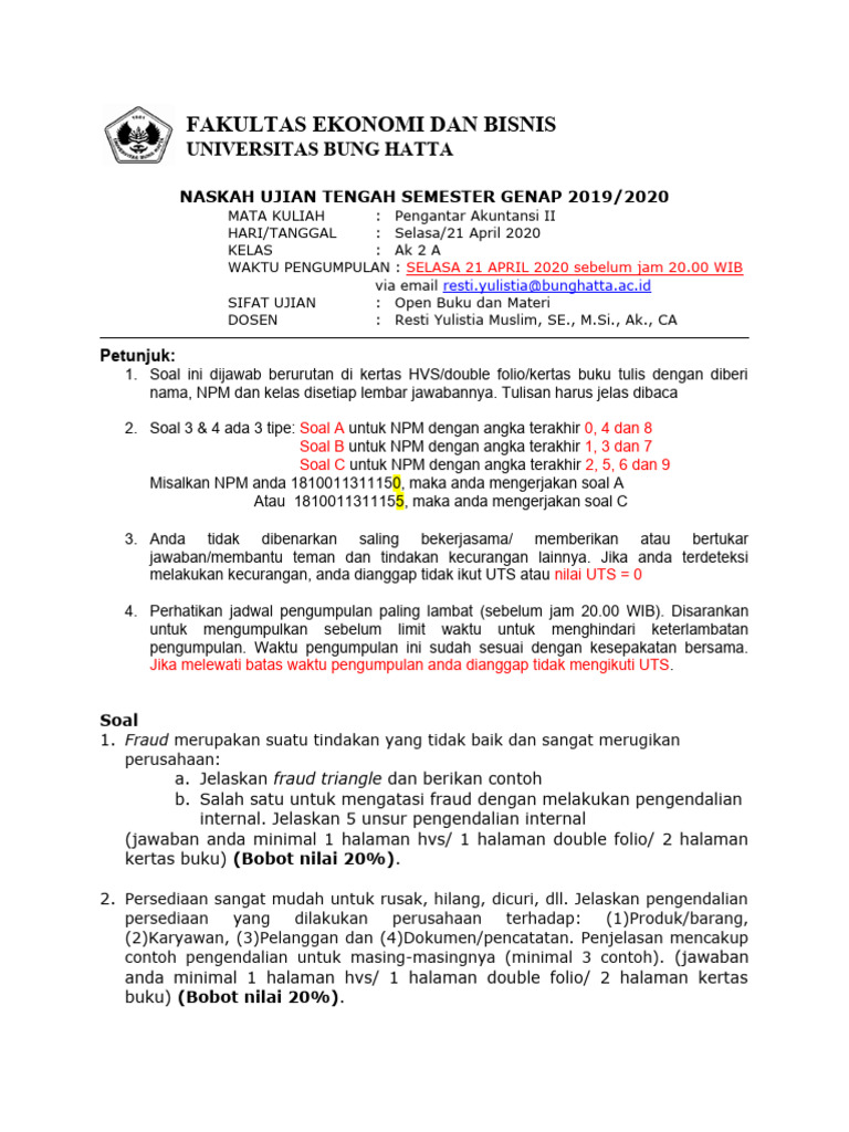 Fakultas Ekonomi Dan Bisnis-Uts Pa 2 2020 Aka | PDF | Karier & Perkembangan | Bisnis