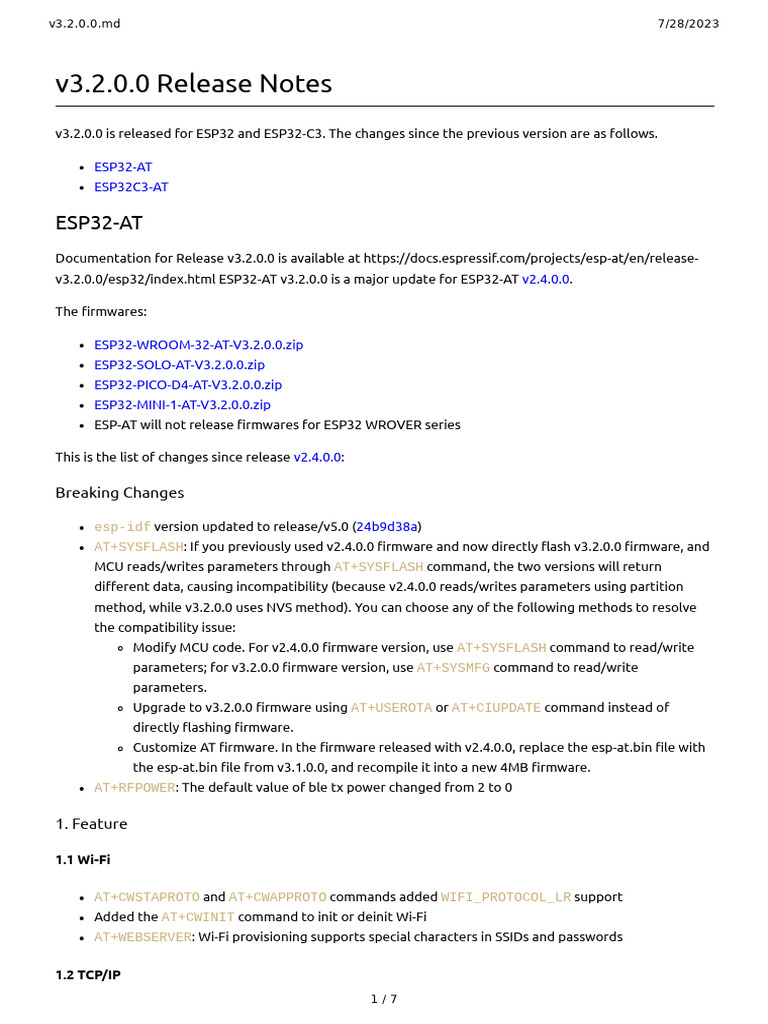 (ESP32 At) (v3.2.0.0) Release Note | PDF | Transport Layer Security | Data Transmission