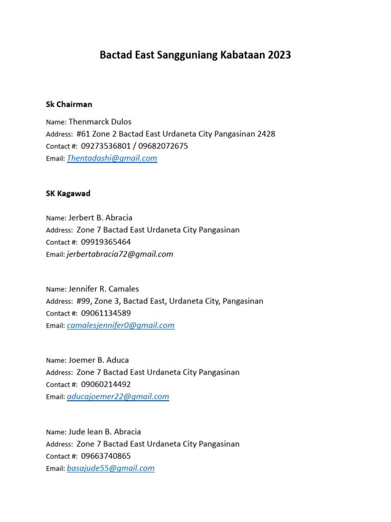 Bactad East Sangguniang Kabataan 2023 | PDF