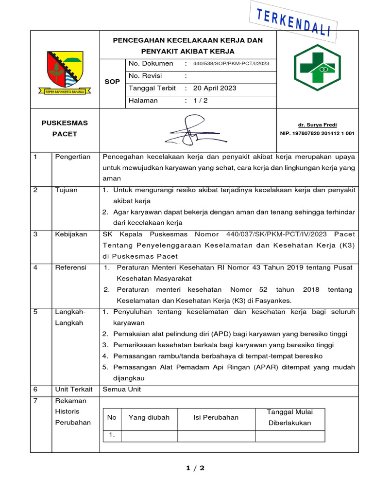 538 Sop Pencegahan Kecelakaan Kerja | PDF