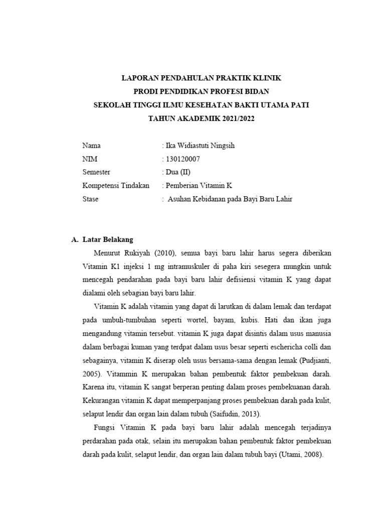 LP - Pemberian Vit K - IKA WIDI | PDF