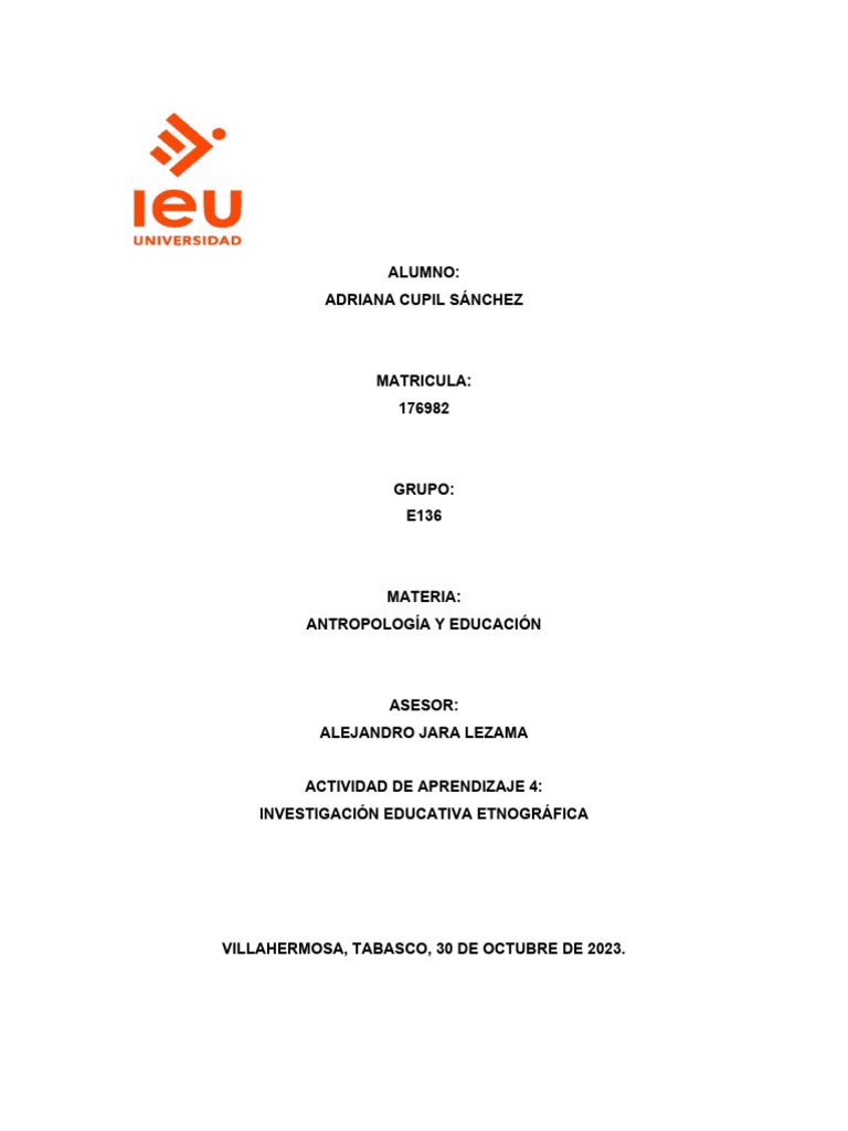 Cupil Adriana Act4 | Descargar gratis PDF | Enseñando | Etnografía