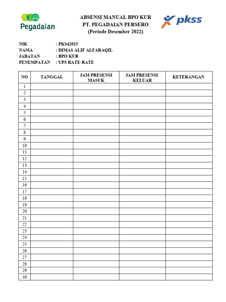 Absensi Manual Bpo Kur | PDF | Teknologi & Rekayasa
