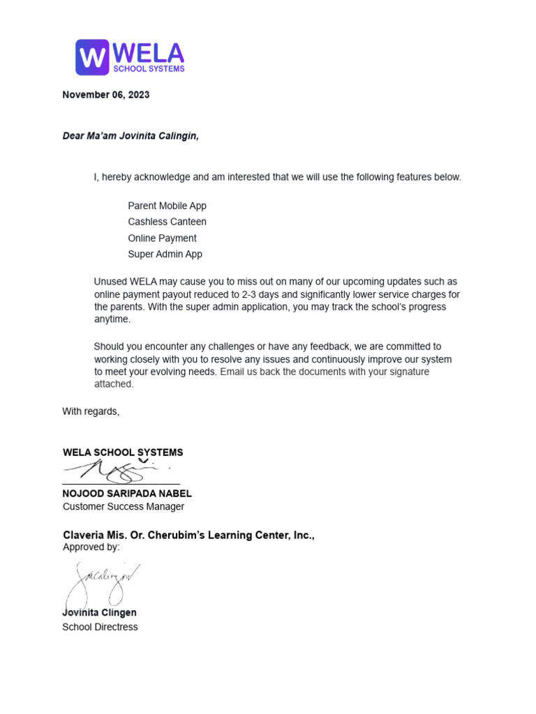 School Acknowledgement For New Features 1 | PDF | Career & Growth | Finance & Money Management