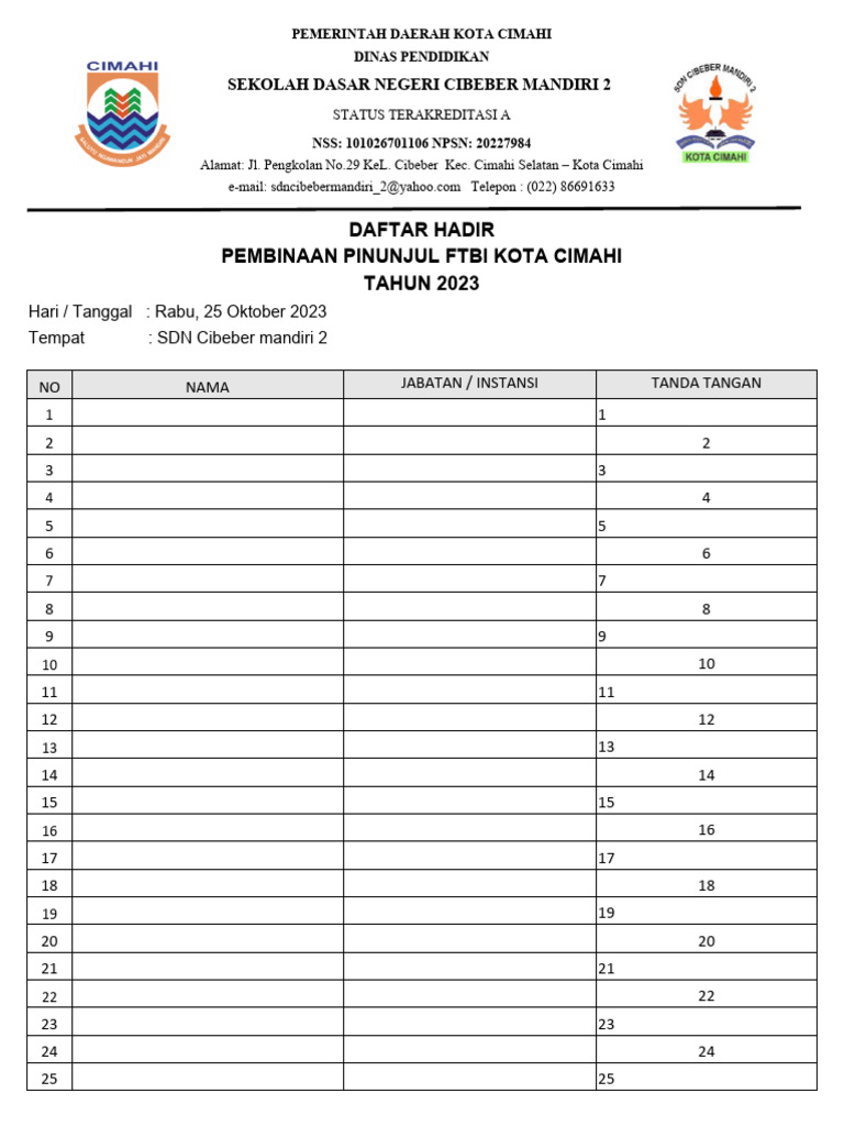 Daftar Hadir FTBI | PDF