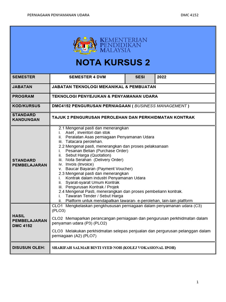 Nota Dmc4152 Tajuk 2 Co Terbaru | PDF