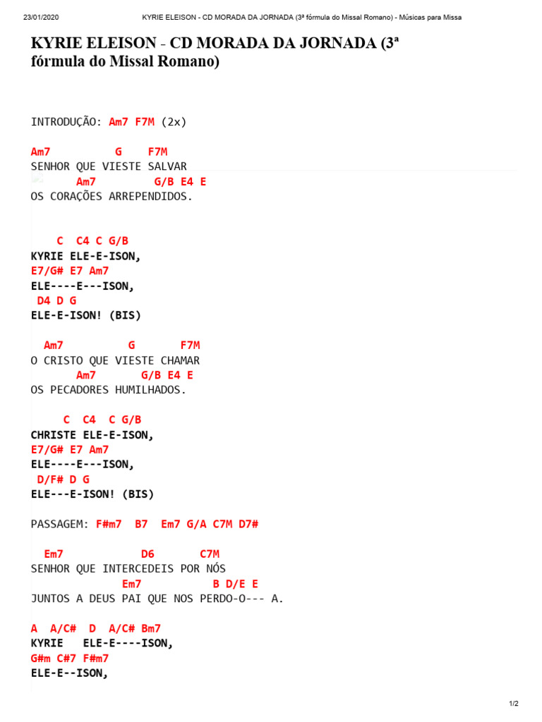 Kyrie Eleison - CD Morada Da Jornada (3 Fórmula Do Missal Romano ...