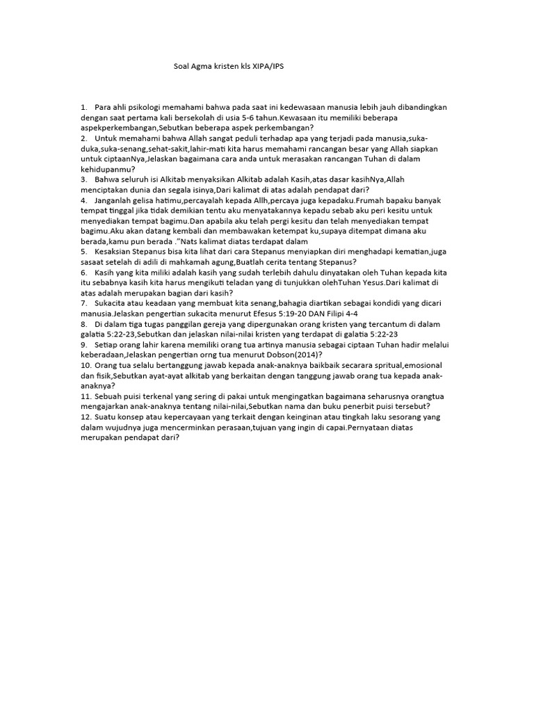 Soal Agama Kristen Kls X Septi | PDF | Pengembangan Diri | Kesehatan Holistik