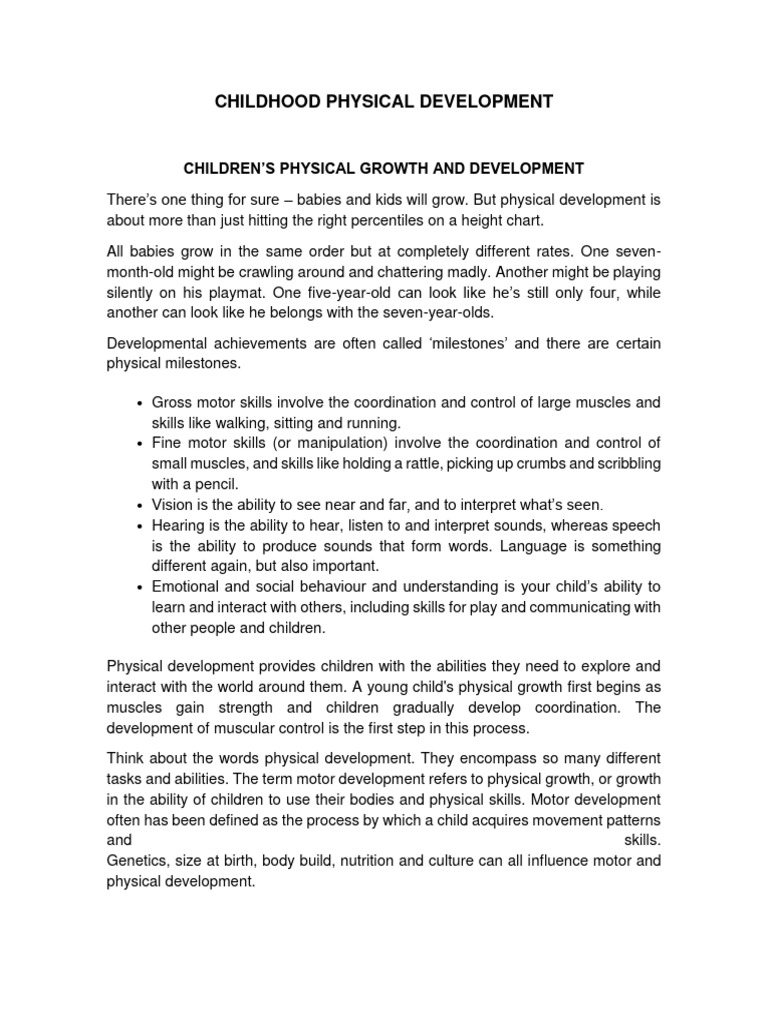 Childhood Physical Development | PDF | Speech | Word