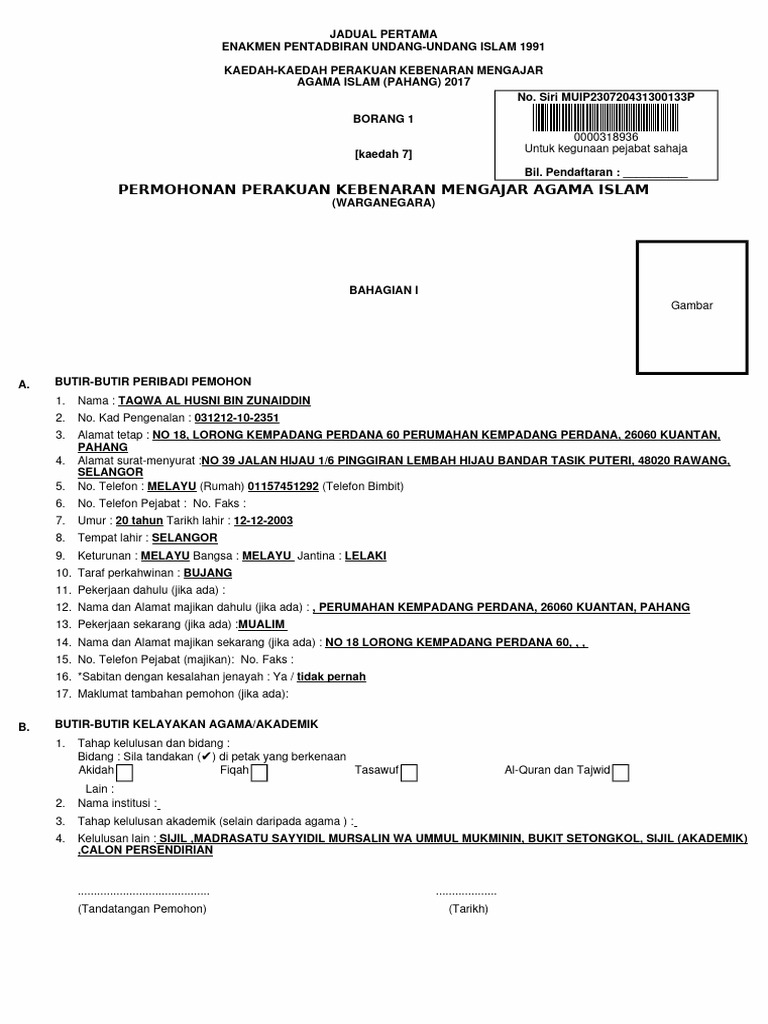 Dokumen Borang Perakuan 01 | PDF