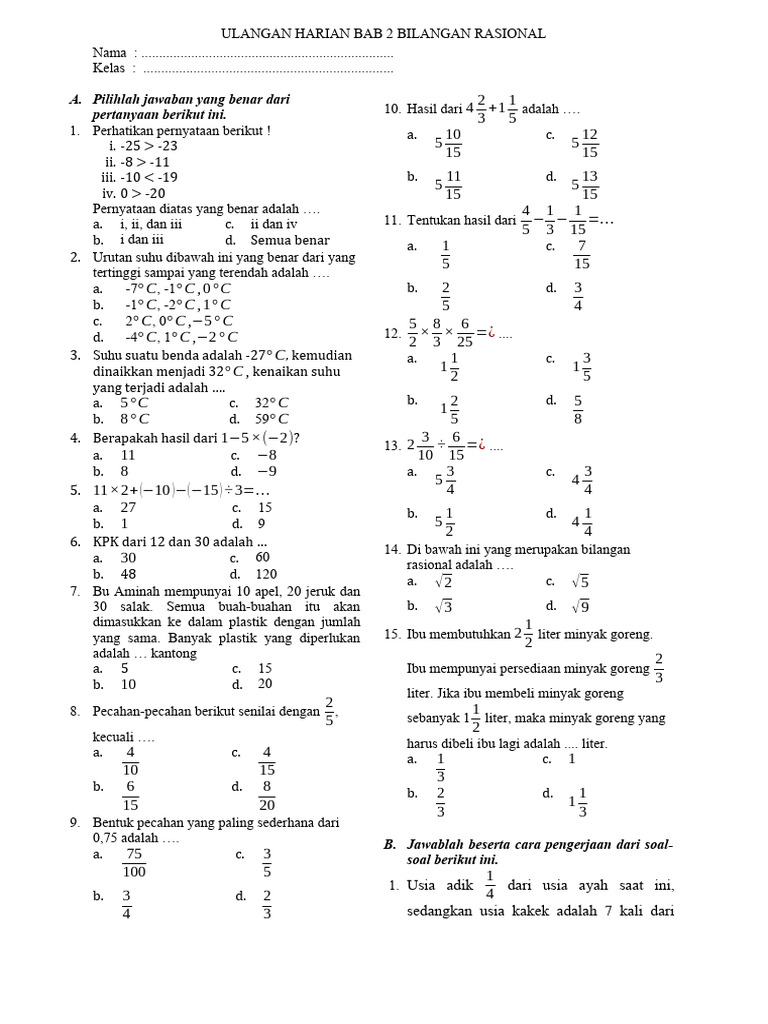 Kelas 7 Bilangan Rasional | PDF