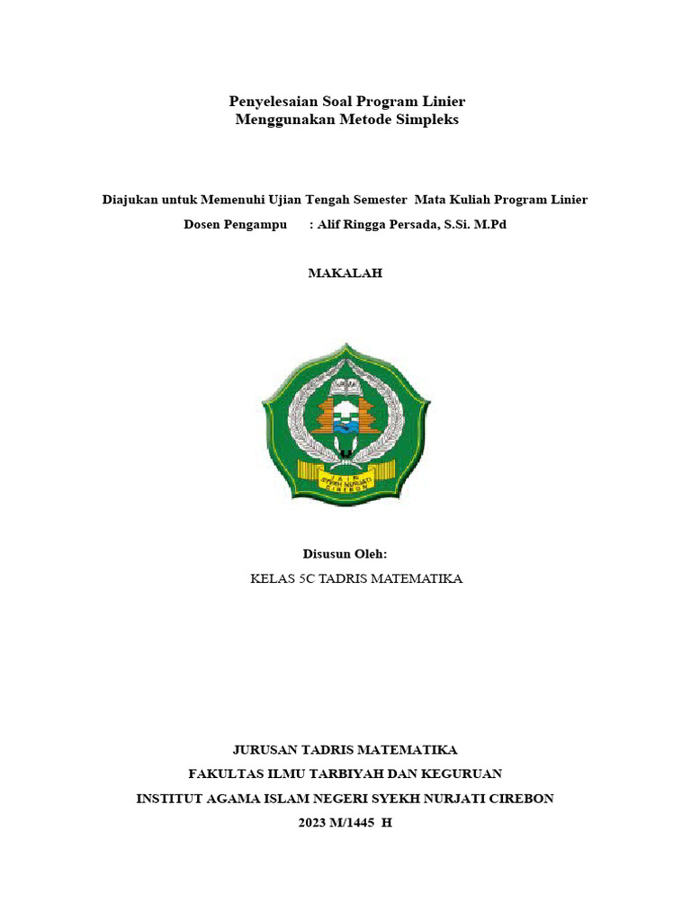 Penyelesaian Soal Program Linier Menggunakan Metode Simpleks-Fiks | PDF