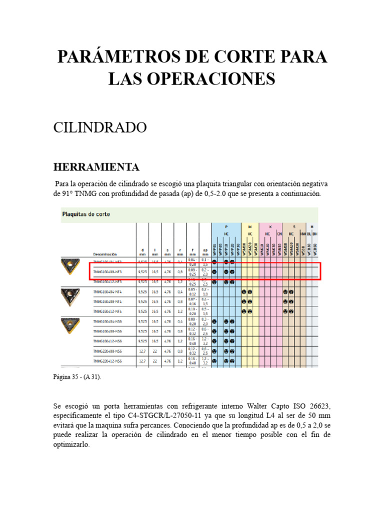 Parametros de Corte y Herramientas de La Pieza (Buje Tubular) | PDF | Perforar | Conocimiento ...