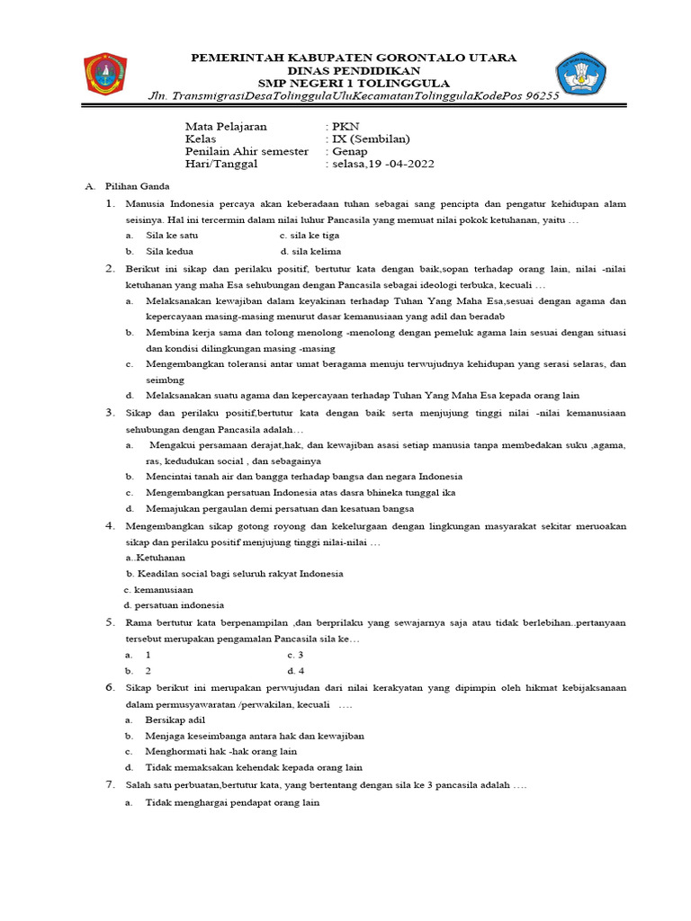 Soal PAS PKN Kelas 9 | PDF | Ilmu Sosial