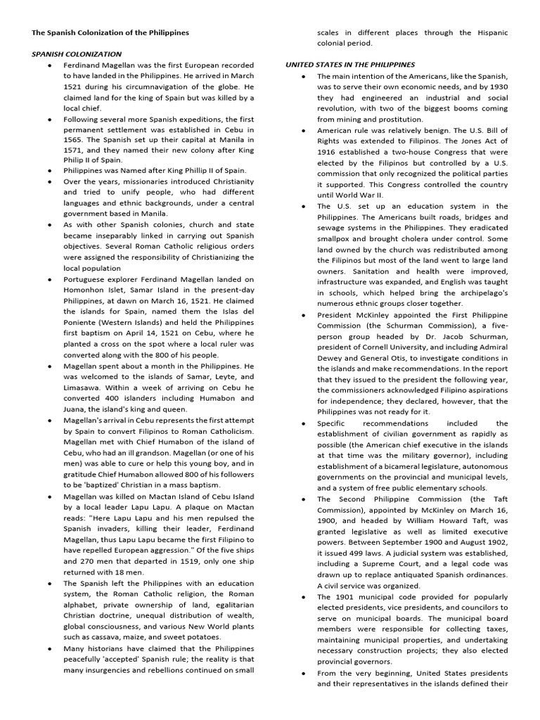 SS1C HANDOUT 3 The Spanish American Japanese Colonization of The ...