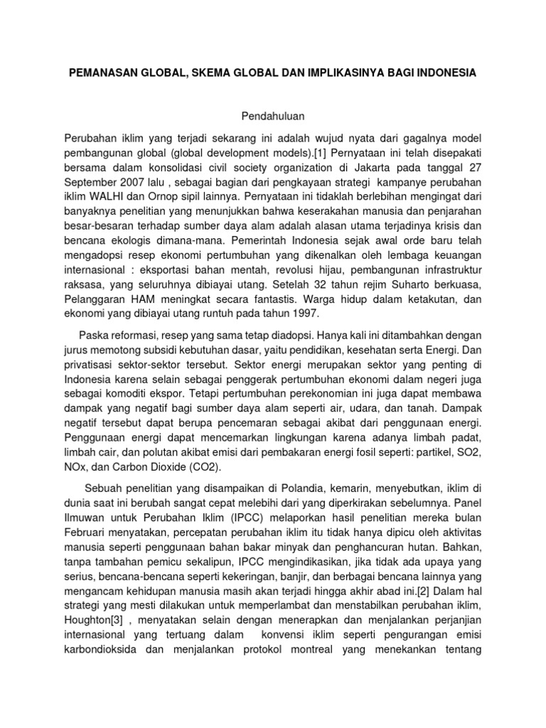 Pemanasan Global Skema Global Dan Implikasinya Bagi Indonesia Pdf