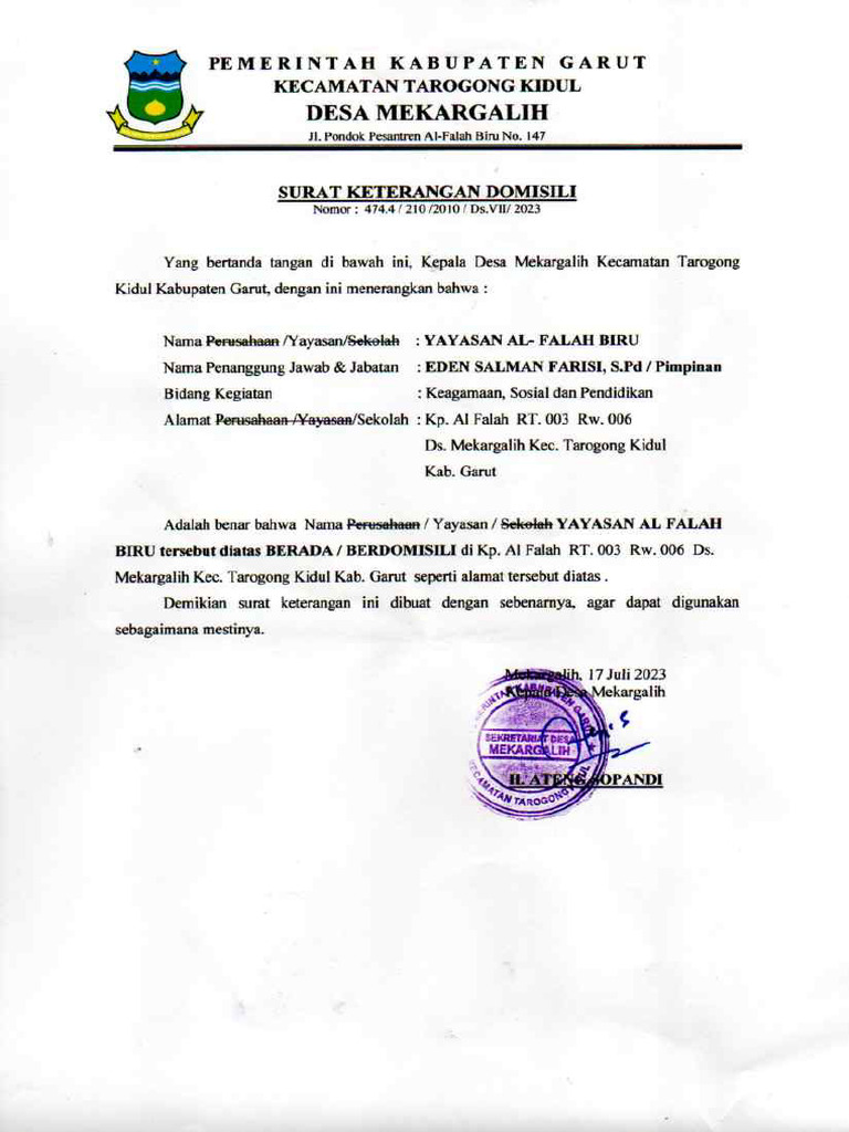Surat Domisili Yayasan | PDF