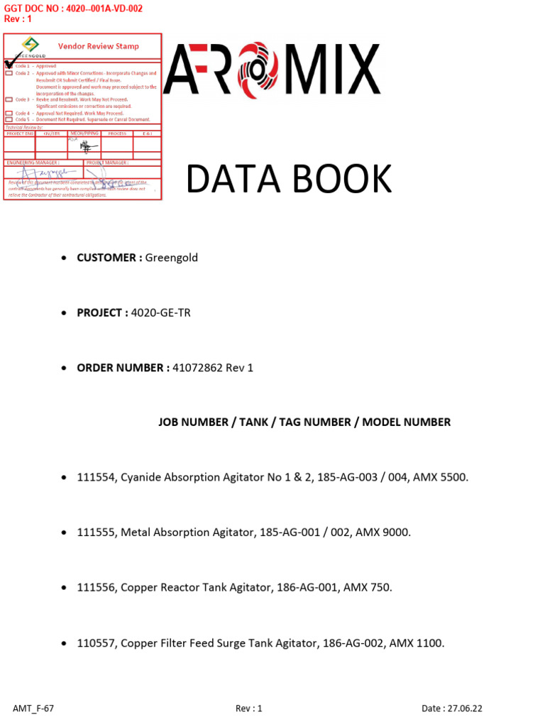 4020-001A-VD-002 Rev 1 - Data Book Index - Code1 | PDF | Materials | Secondary Sector Of The Economy