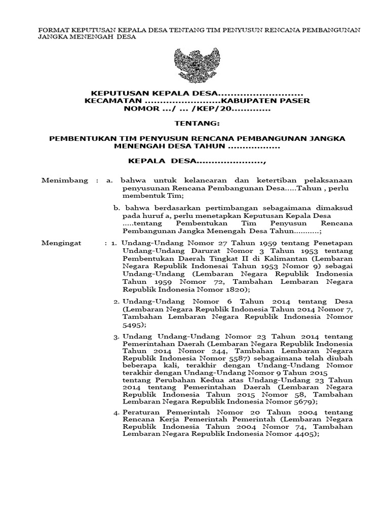 Lampiran 1 Perbup Nomor 7 Tentang Petunjuk Teknis Penyusunan Rencana ...