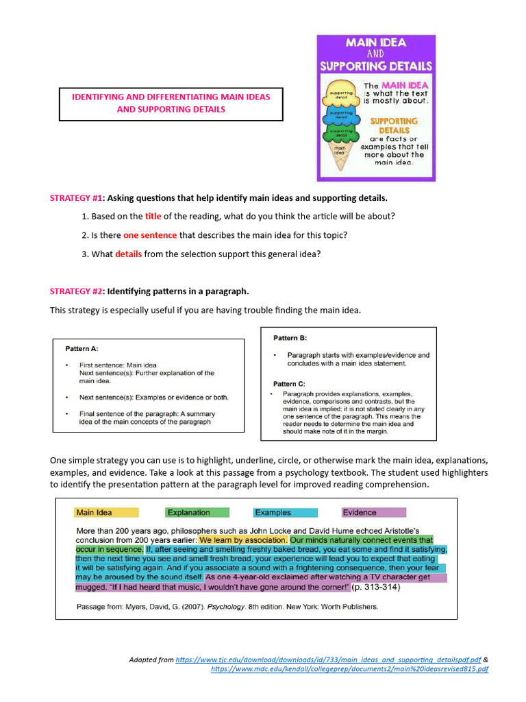 MAIN IDEAS & Supporting Details | PDF | Paragraph | Reading Comprehension