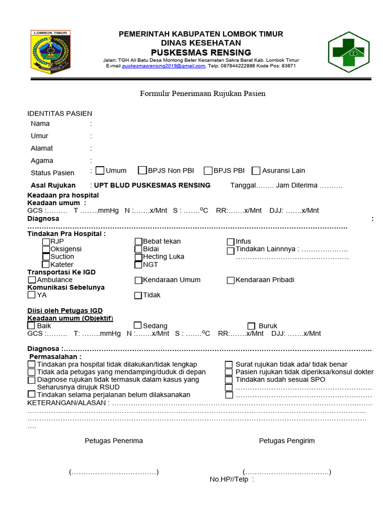 Formulir Penerimaan Rujukan Pasien | PDF
