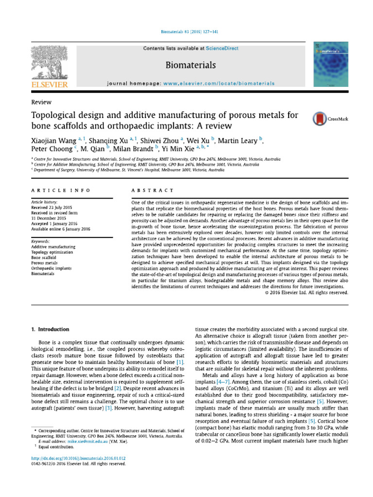 Topological Design and Additive Manufacturing of Porous Metals For Bone ...